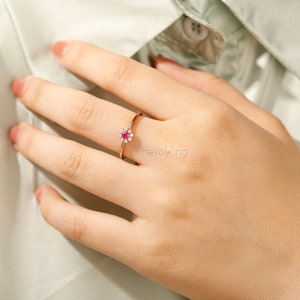 Unique Tiny Ruby Ring Solid Gold July Birthstone Rings for Women Minimalist Ruby Ring Pink ...