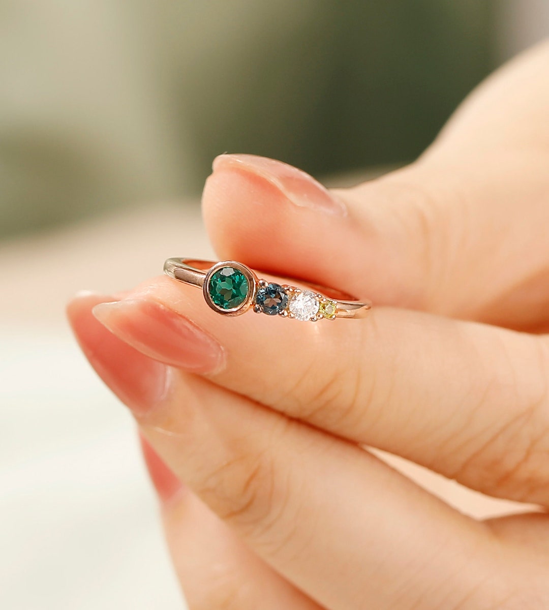Multi Color Stone Ring Vintage 14K Solid Gold Emerald Ring London Blue ...