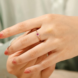 Unique Tiny Ruby Ring Solid Gold July Birthstone Rings for Women Minimalist Ruby Ring Pink ...