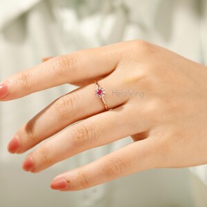 Unique Tiny Ruby Ring Solid Gold July Birthstone Rings for Women Minimalist Ruby Ring Pink ...