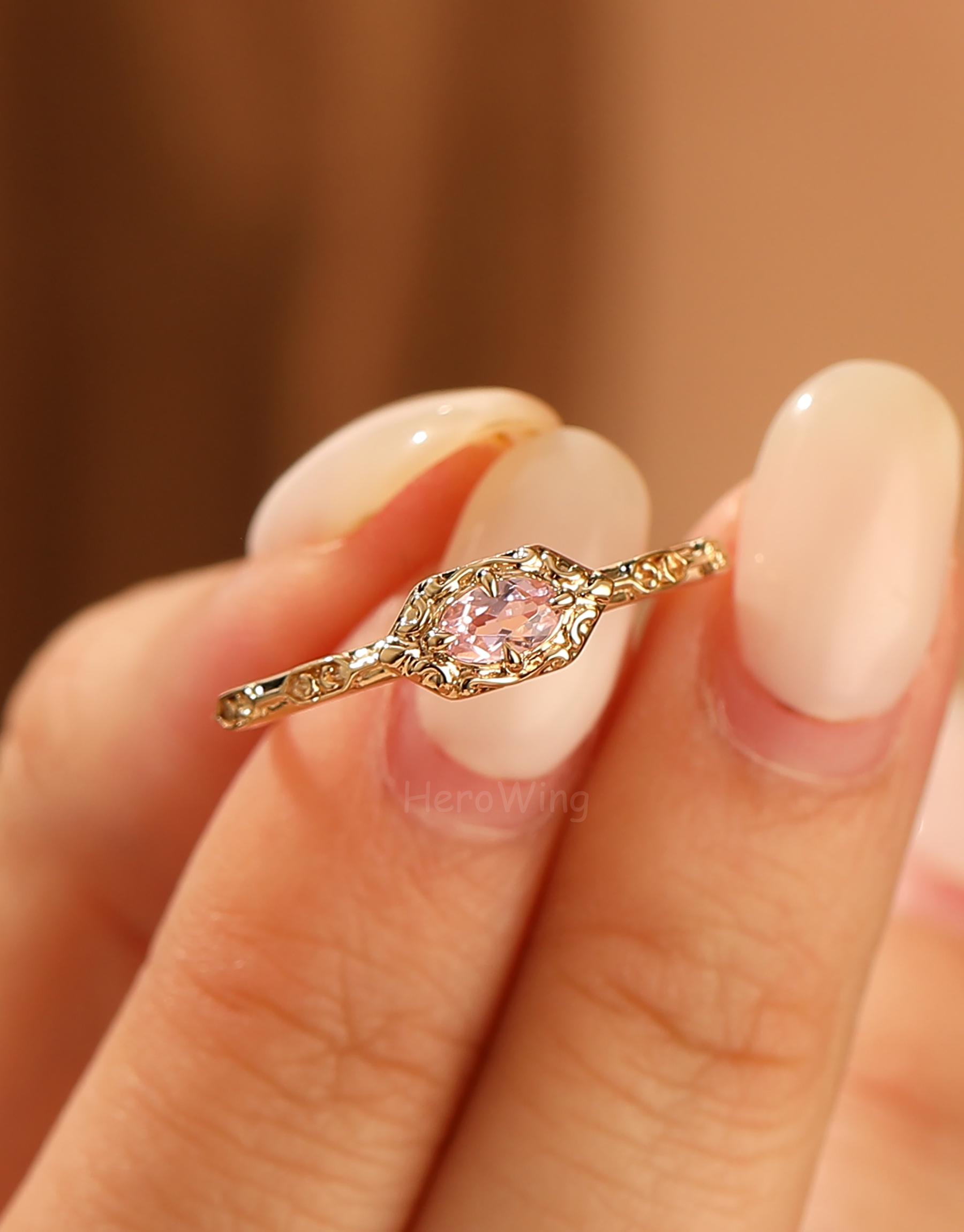 Handamde Oval Pink Sapphire Wedding Promise Ring Solid Gold 10K/14K ...
