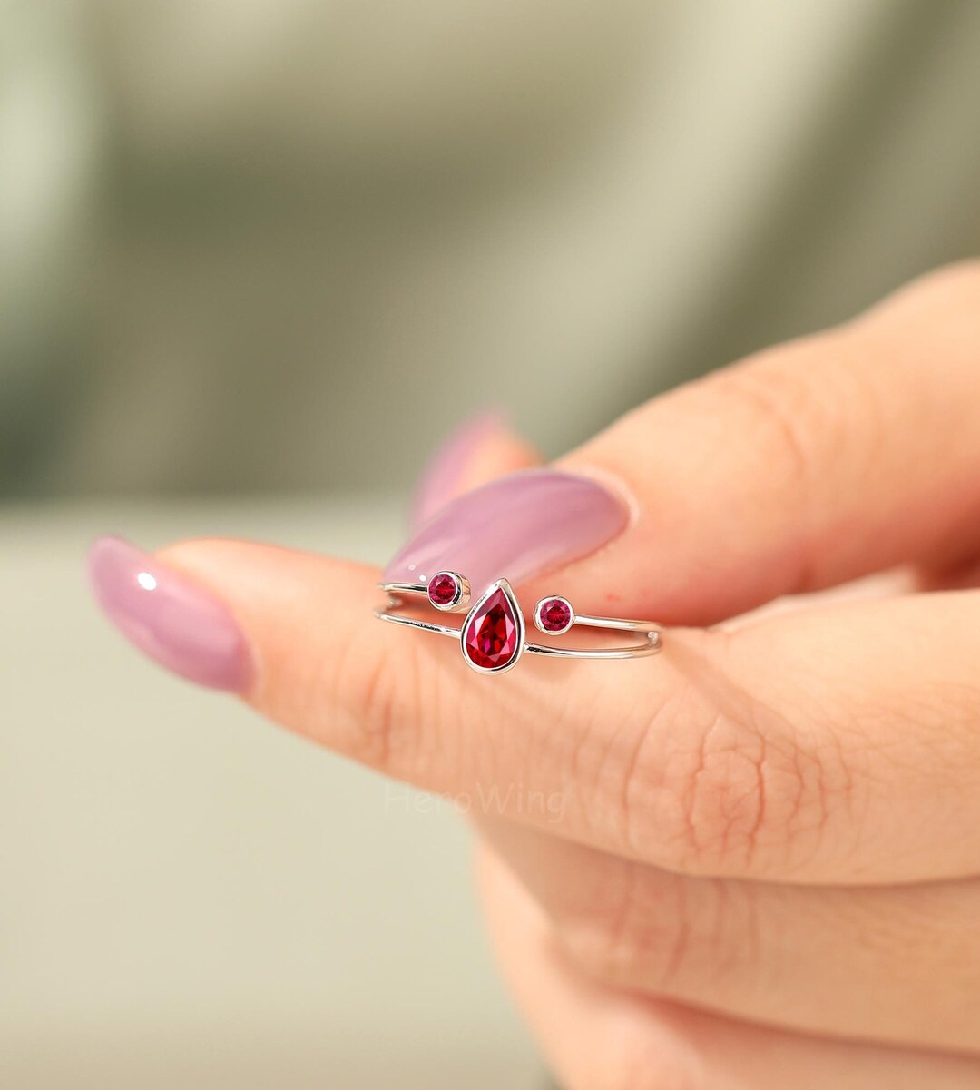 Solid Gold Tiny Ruby Ring Stacking Ring for Women Red Ruby Ring Jewelry Bezel Set Ruby July ...