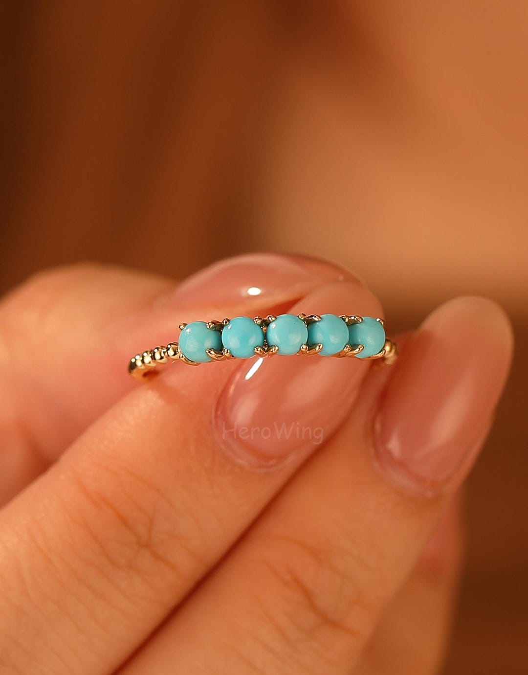 Elegant 14k Gold Turquoise Wedding Band Solid 14k Gold Turquoise Ring ...