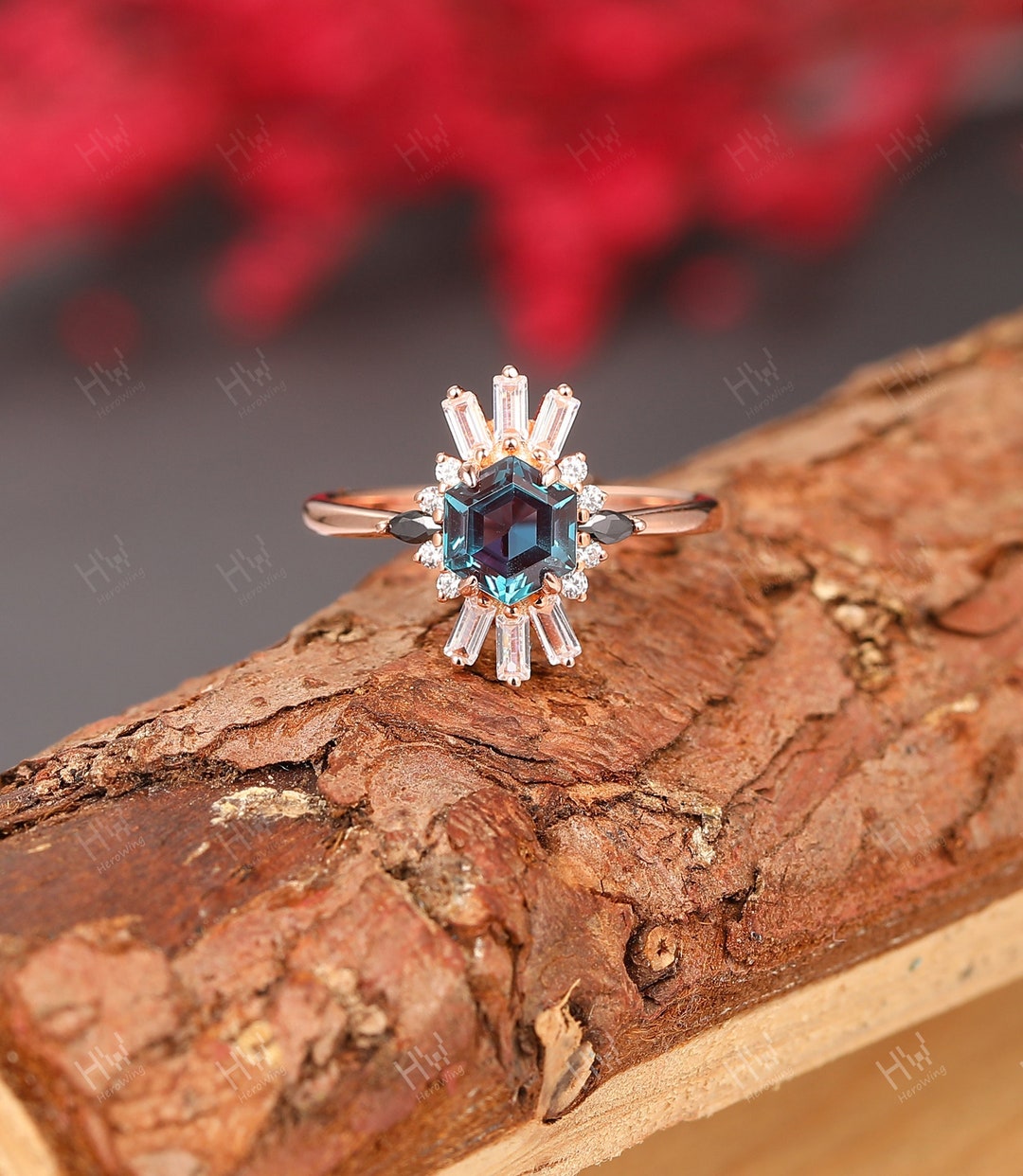 Alexandrite Promise Ring Anniversary Gift Bridal Ring 6mm Hexagon Cut ...