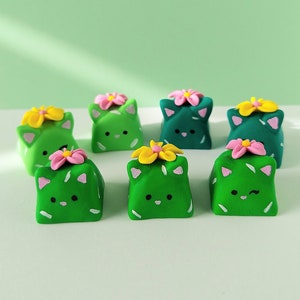 Cat Cactus With Blooming Flower Artisan Keycap Handmade Animal Keycap ...