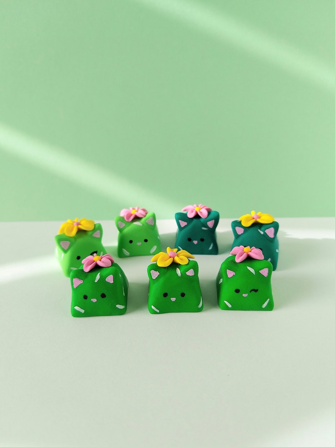 Cat Cactus With Blooming Flower Artisan Keycap Handmade Animal Keycap ...