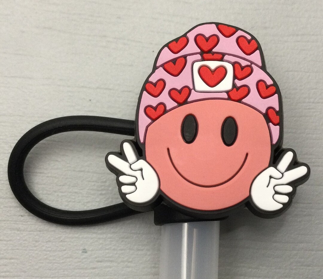 Happy Face Straw Topper Peace Sign With Hearts Hat - Etsy