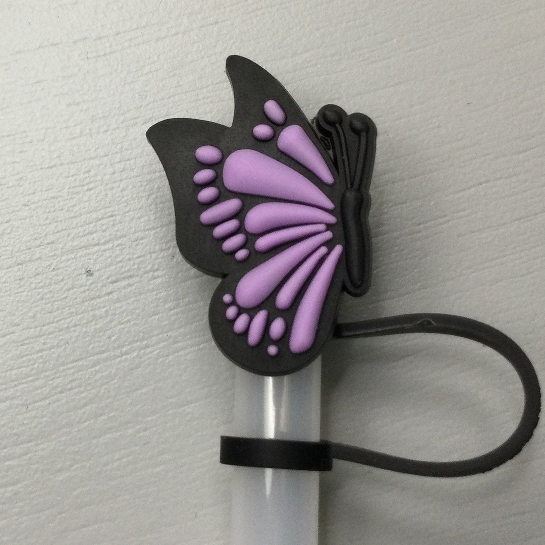 Purple Butterfly Straw Topper Wings Back - Etsy