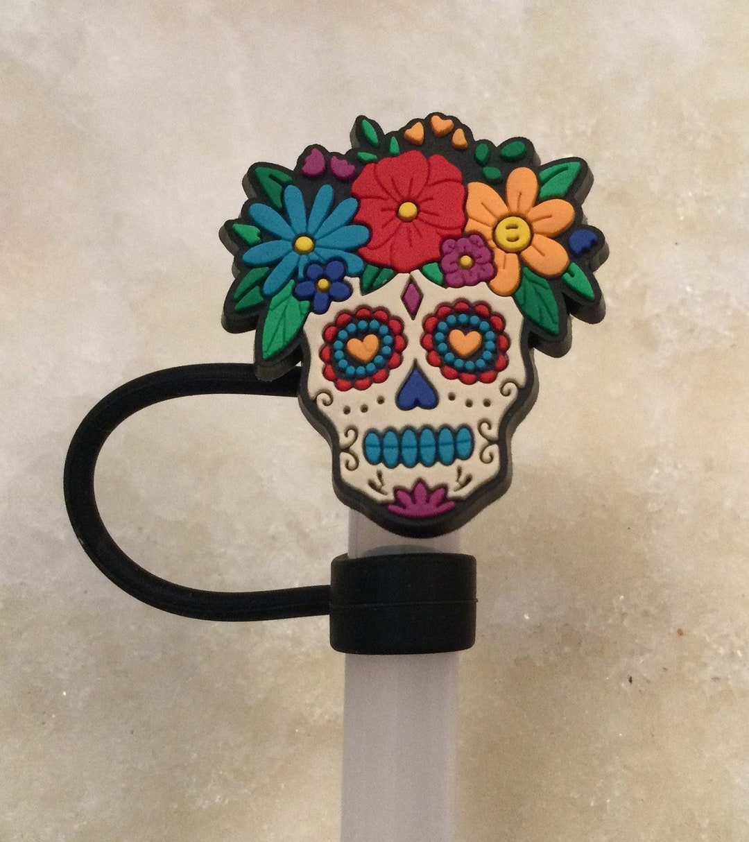 Day of the the Dead Straw Topper Sugar Skull Colorful - Etsy