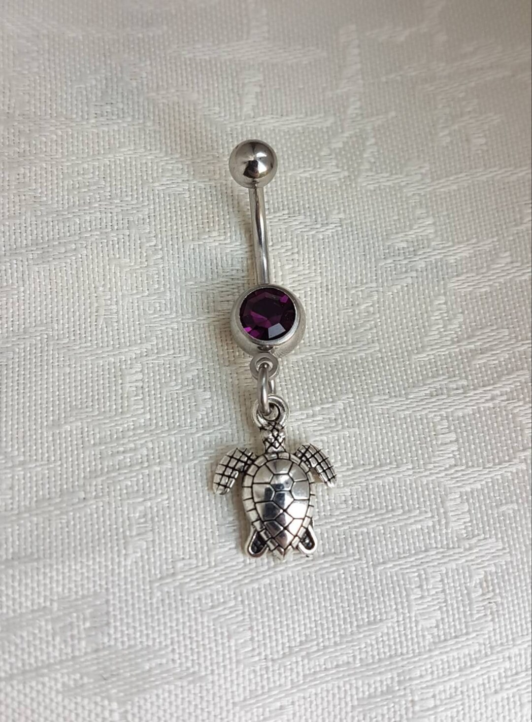 Gorgeous Amethyst Crystal Curved Belly Bar With Sea Turtle Charm. SALE ...