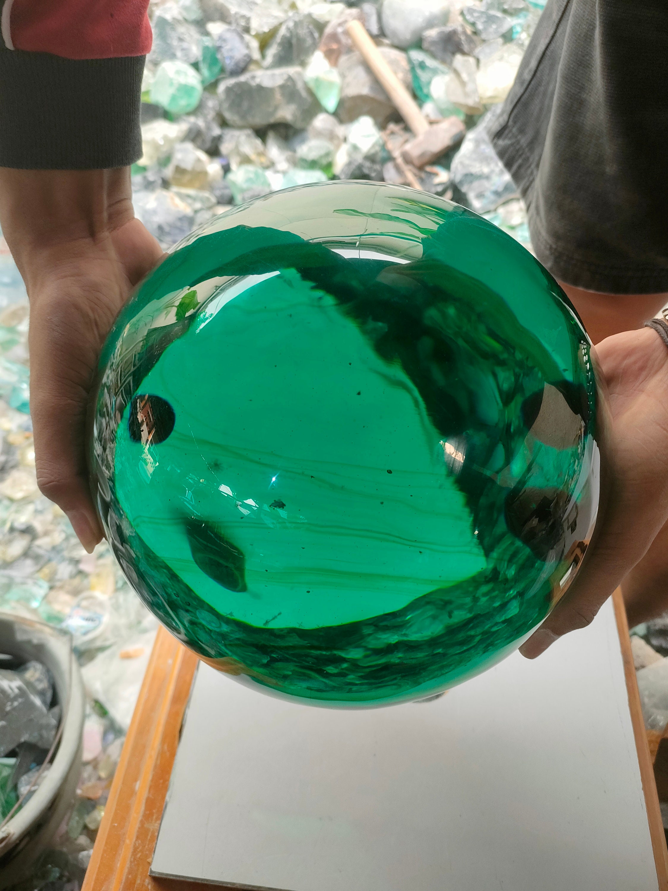 16.2kg(297b) Smooth Surface 24cm Big Tosca/tale Green Motifs Sphere ...