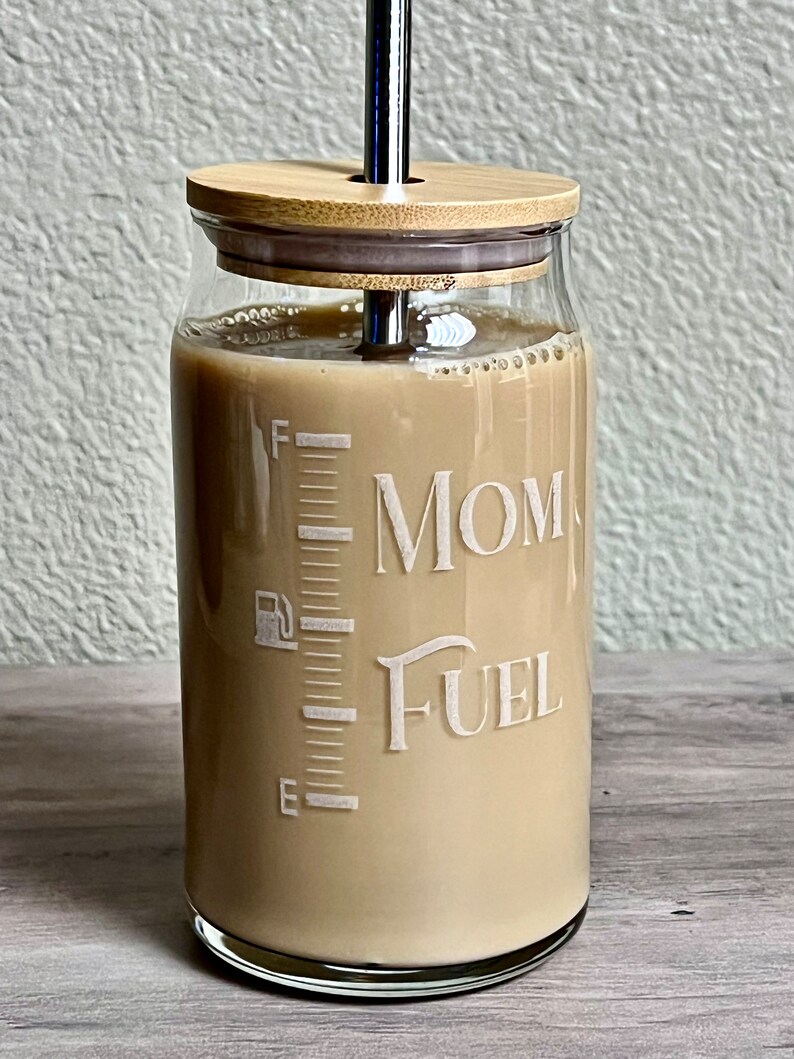 Dad Fuel Beer Can Glass Mom Fuel Iced Coffee Cup With Lid and - Etsy