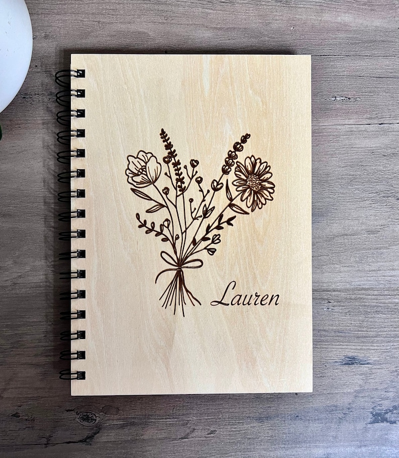 Personalized Wood Notebook Engraved Flower Journal for - Etsy