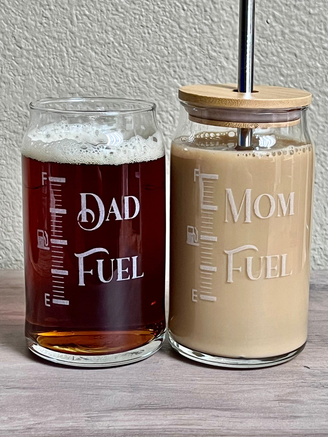 Dad Fuel Beer Can Glass, Mom Fuel Iced Coffee Cup With Lid and Straw ...