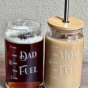 Dad Fuel Beer Can Glass, Mom Fuel Iced Coffee Cup With Lid and Straw ...