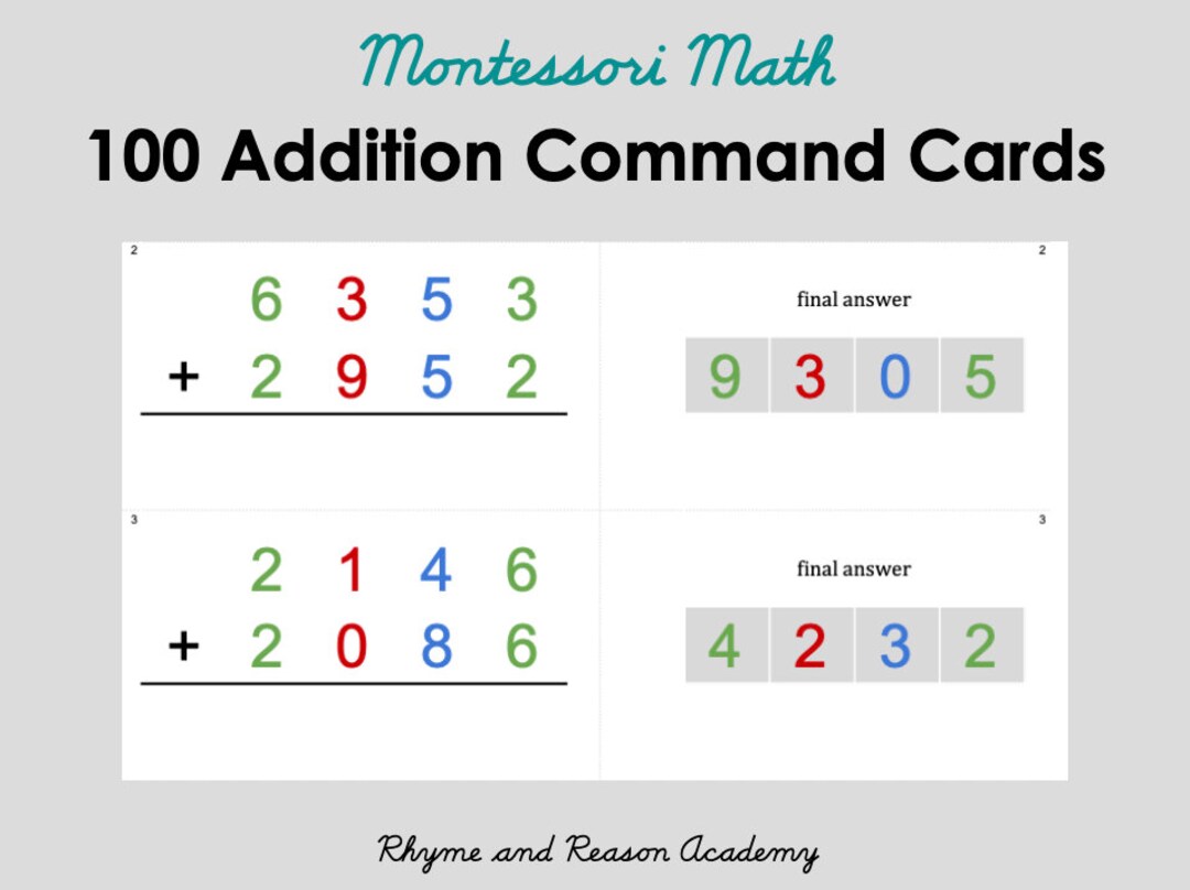 100 Addition Math Problems Montessori Math Tickets Elementary - Etsy