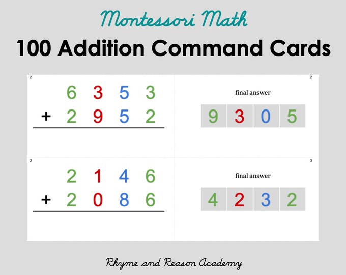 100 Addition Math Problems Montessori Math Tickets Elementary Math ...