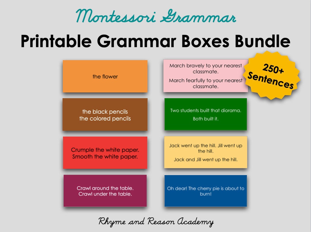 Montessori Grammar Box Bundle All 8 Grammar Box Card Material Parts of ...