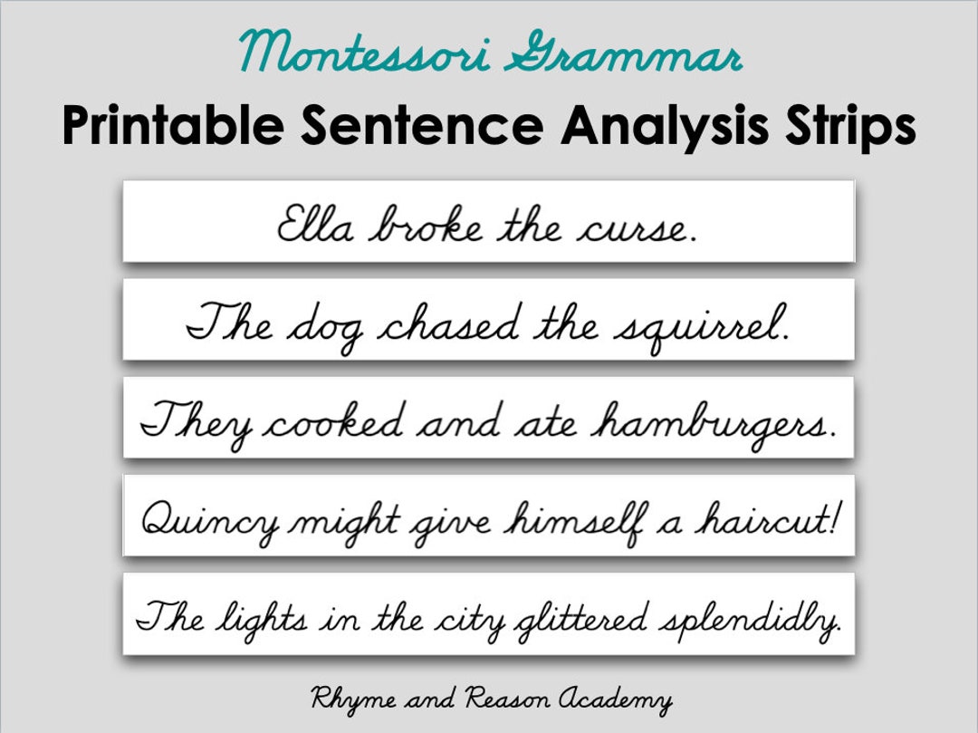 90 Montessori Sentence Analysis Strips- Printable Reading Analysis ...
