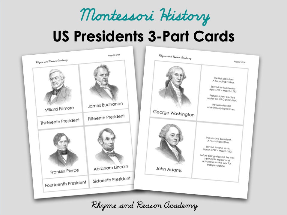 US Presidents Elementary 3-part Cards Montessori History - Etsy