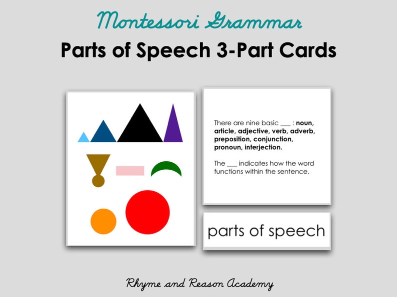 Parts of Speech Elementary 3-part Cards Montessori Grammar - Etsy