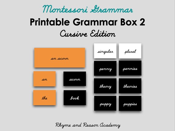 Montessori Grammar Box 2 Articles and Nouns Cursive Parts of | Etsy
