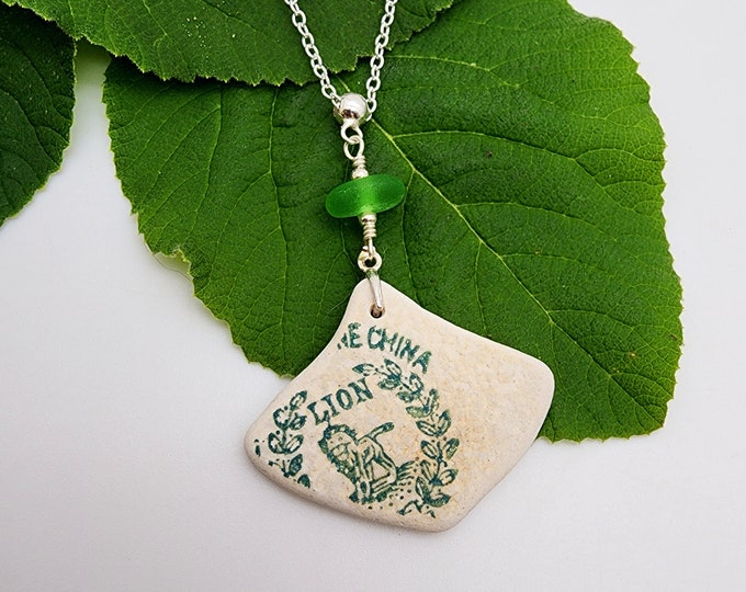 Green Lion Motif Sea Pottery Pendant Sterling Silver Puerto Rico Sea ...