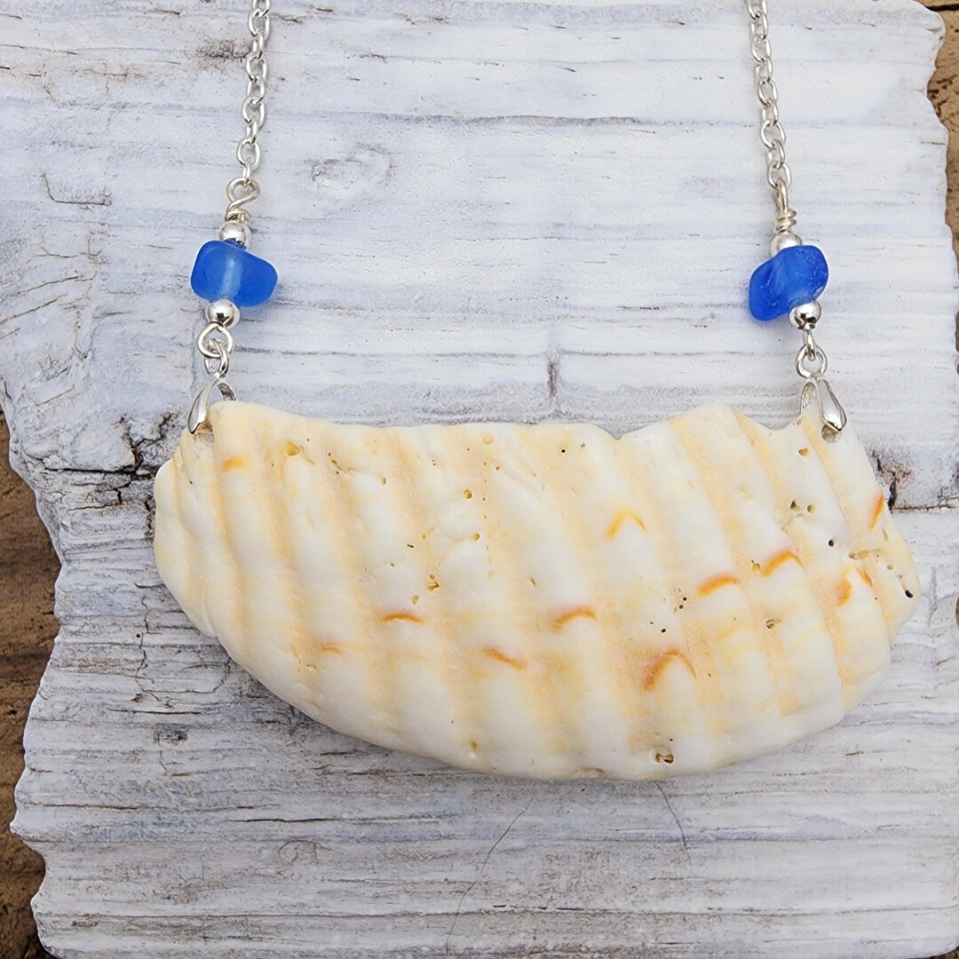 Extra Large Shell Piece Combined With Cornflower Blue Sea Glass East ...