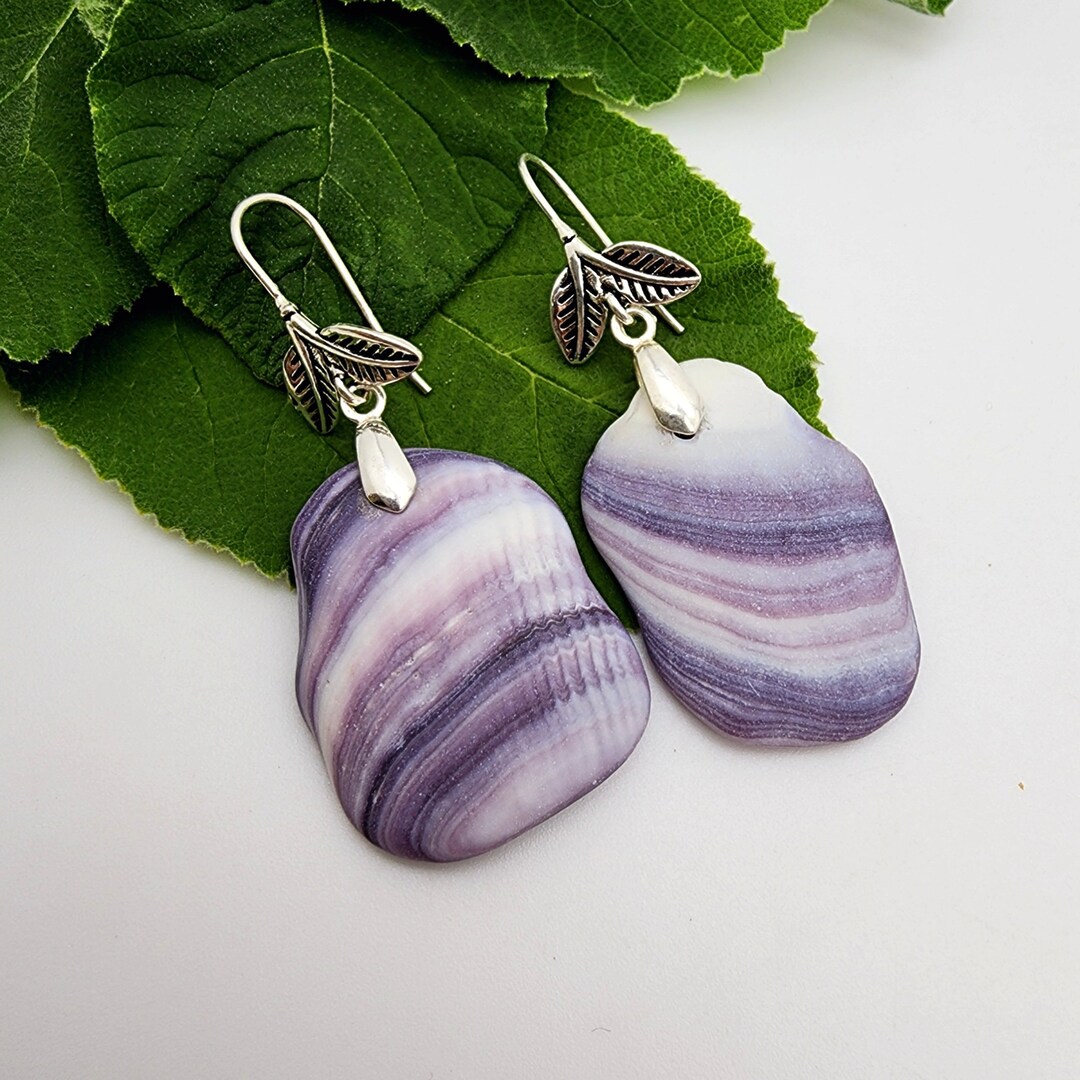 Wampum Dangle Earrings Quahog Shell Earrings Sterling Silver Wampum ...
