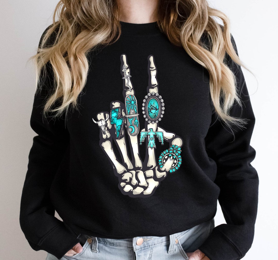 Concho Ring Shirt Skeleton Rock Hands, Western Shirt, Metallica Shirt ...