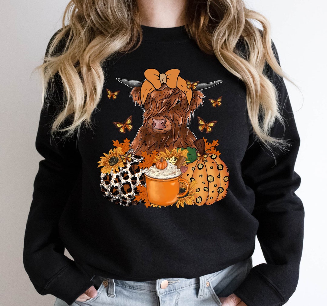 Highland Cow Fall Shirt, Retro Fall Pumpkin Shirt ,autumn Shirt , Fall ...
