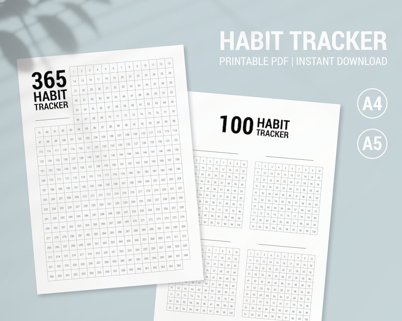 Habit Tracker Printable | 100 Days | 365 Days | 1 Year | 12 Months ...