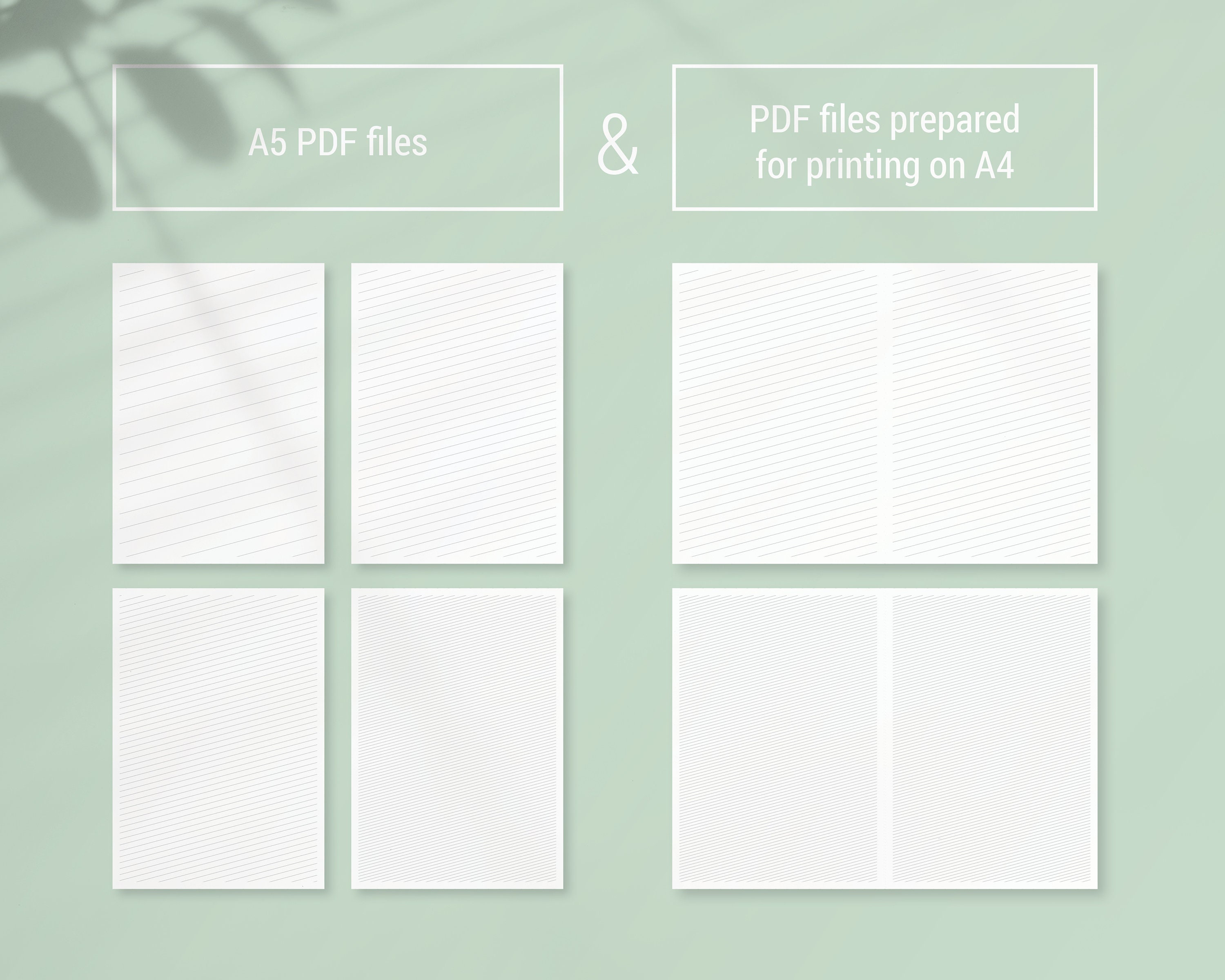 120 A5 PDF Various Slant Lined Paper Printable Ruled Writing Paper ...