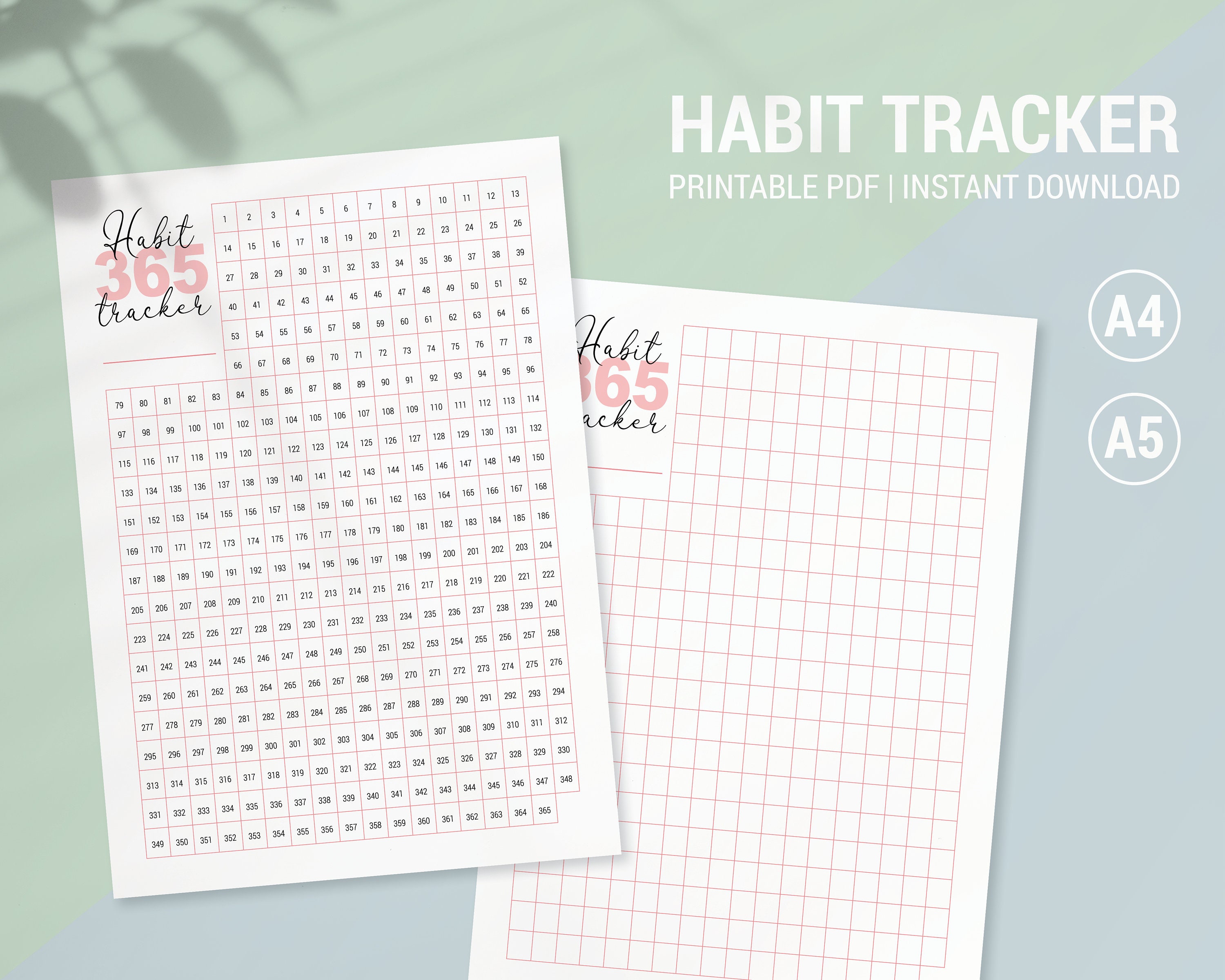 Pink Habit Tracker Circle Printable | 365 Days | 1 Year | 12 Months ...