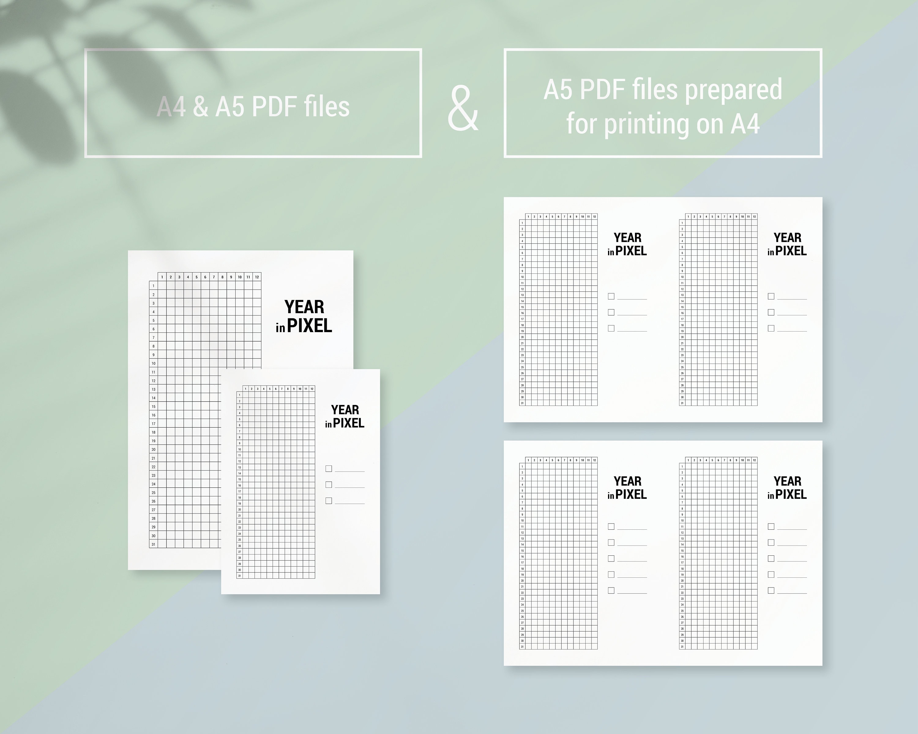 Year in Pixels Printable 365 Days Habit Tracker 1 Year 12 Months Goal ...