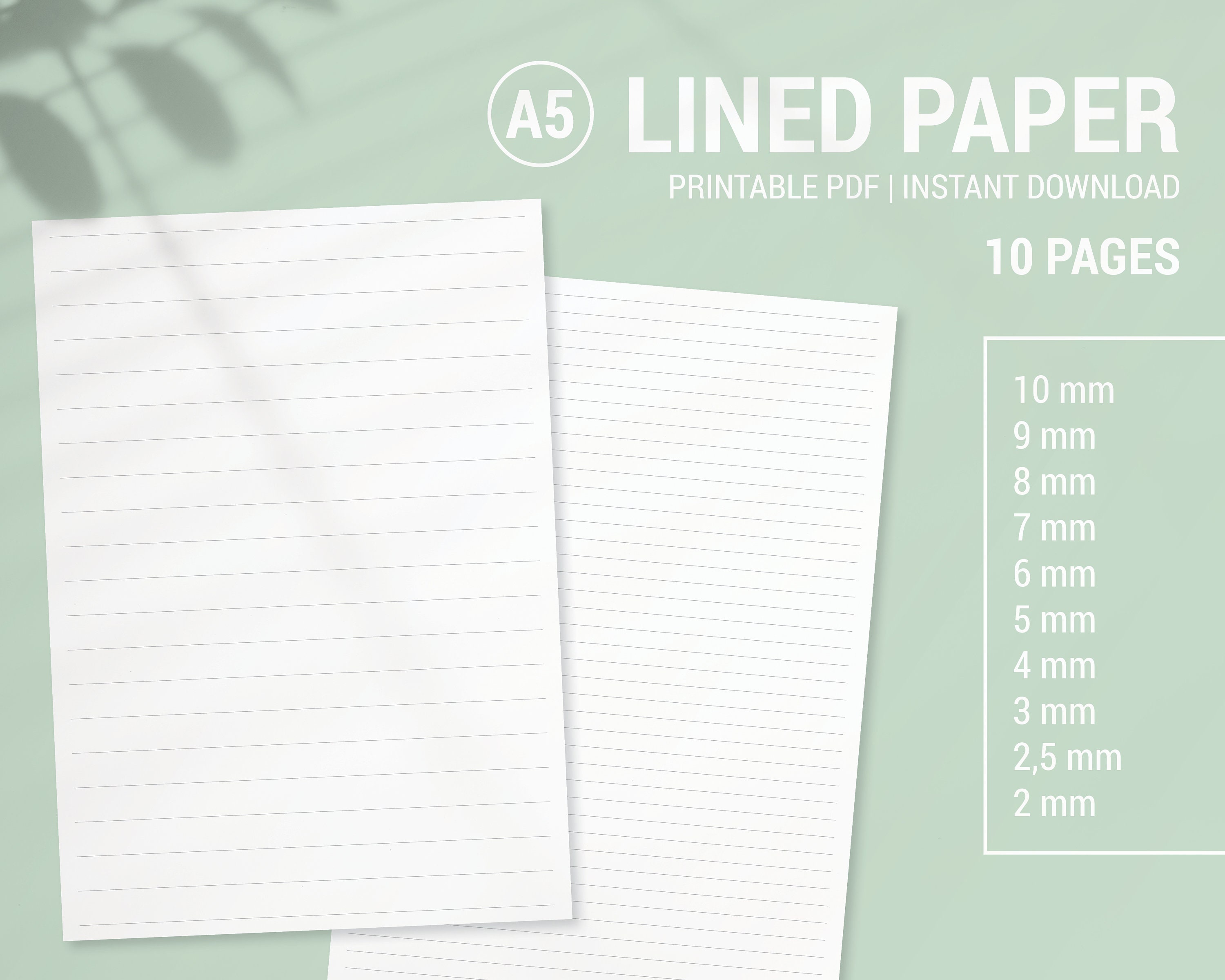 10 A5 PDF Various Lined Paper Printable Writing Paper Blank - Etsy España