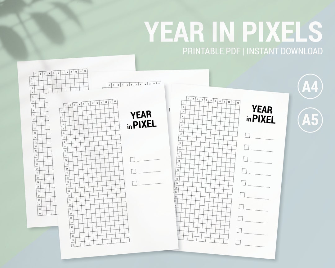 Year in Pixels Printable | 365 Days Habit Tracker | 1 Year | 12 Months ...