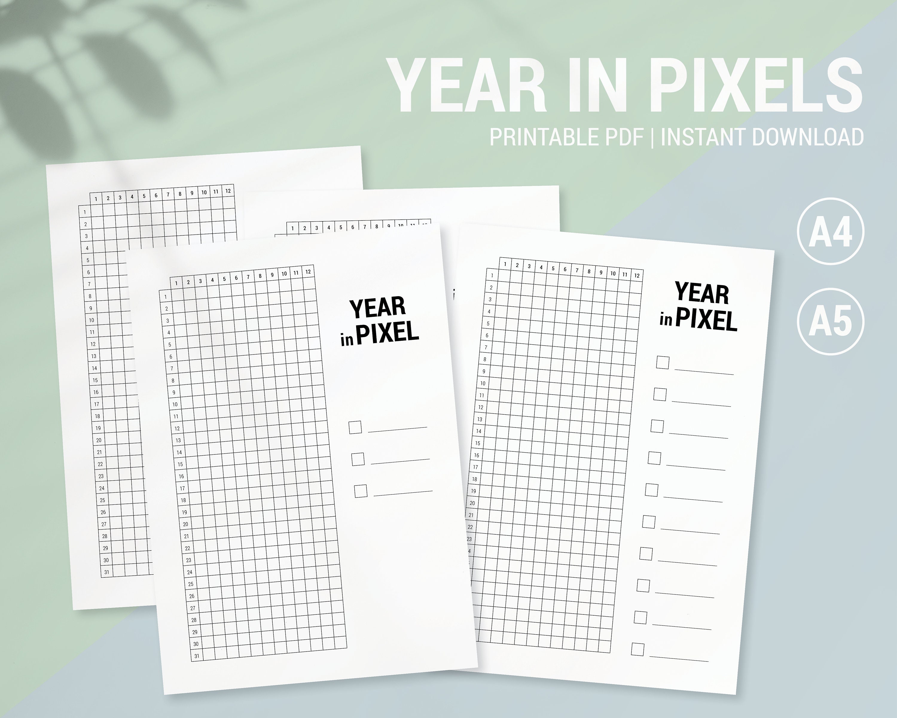 Year in Pixels Printable: Habit & Mood Tracker (A4/A5 PDF Download) - Etsy