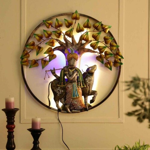 Round Krishna With Tree Indian Metal Wall Art Home Decor - Etsy