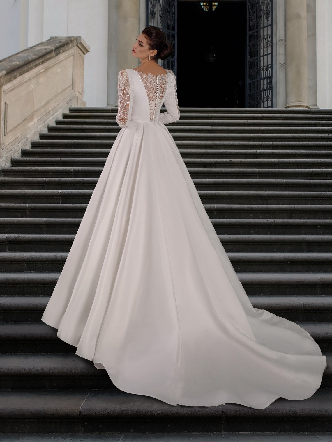 Satin Wedding Dresslong Train Bridal Gowna-line Wedding - Etsy