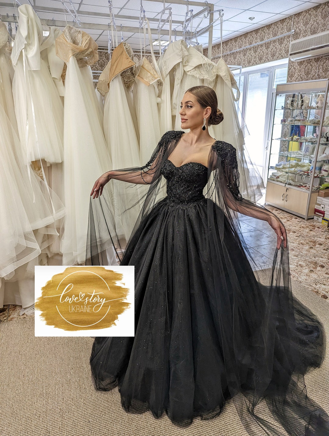 Black Engagement Bridal Gown,halloween Black Wedding Dress,gothic ...