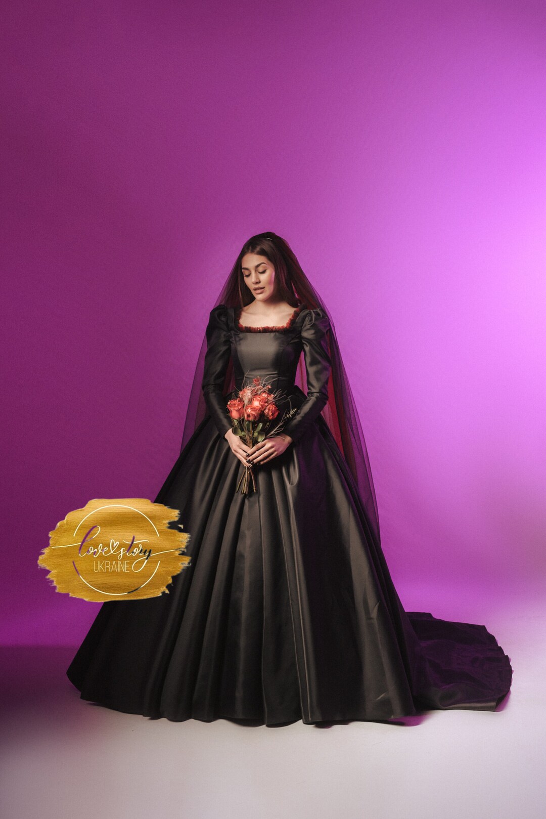 Black Bridal Gown,halloween Black Wedding Dress,long Black Dress,gothic ...