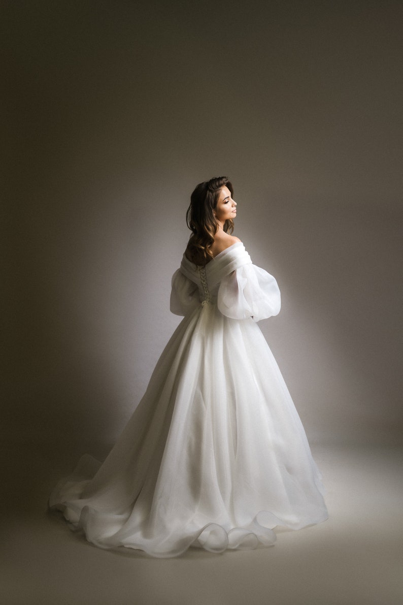 Bishop Sleeve Bridal Dressaline Wedding Dressremovable Long - Etsy