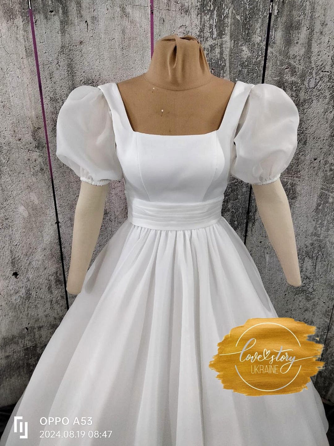 Bishop Sleeve Bridal Dress Aline Wedding Dress Short Sleeve Wedding ...