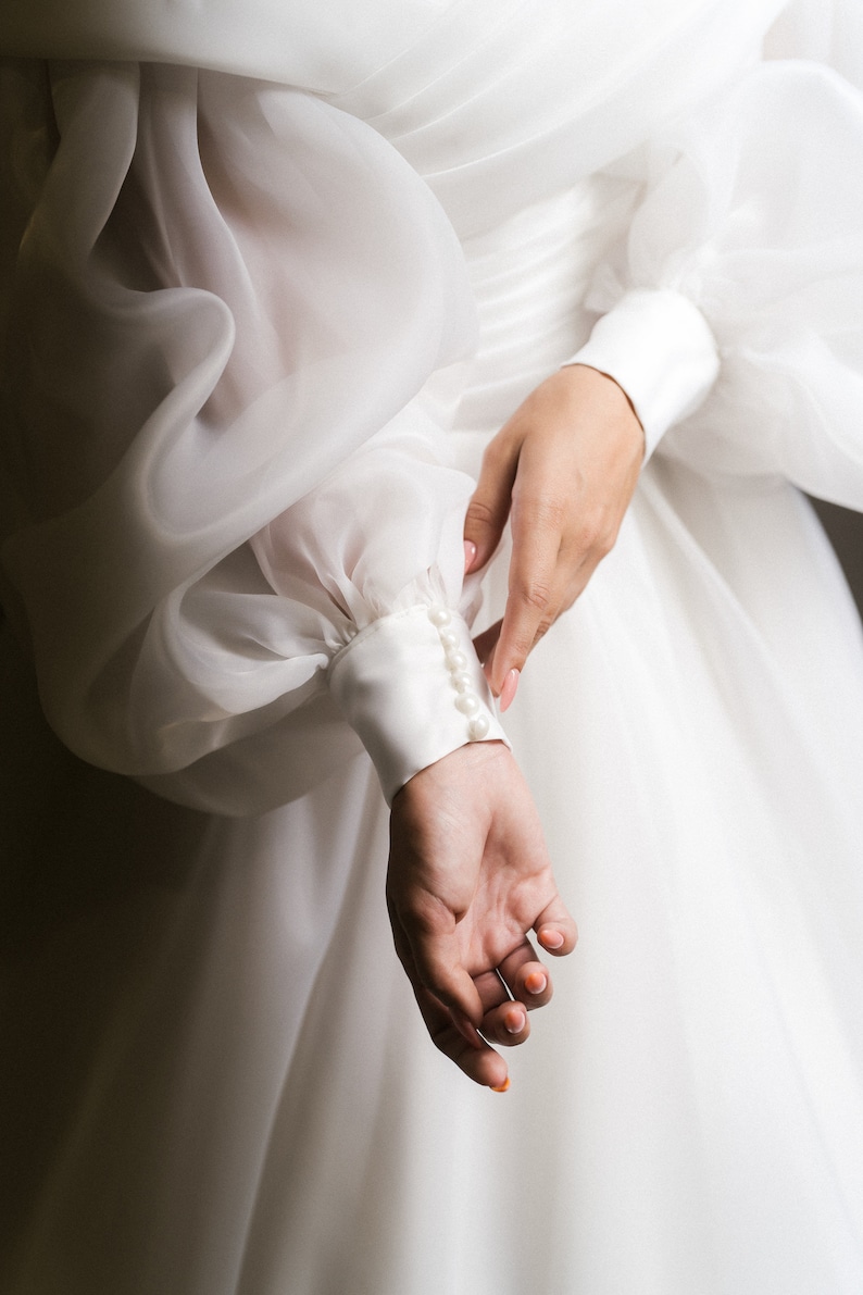 Bishop Sleeve Bridal Dressaline Wedding Dressremovable Long - Etsy