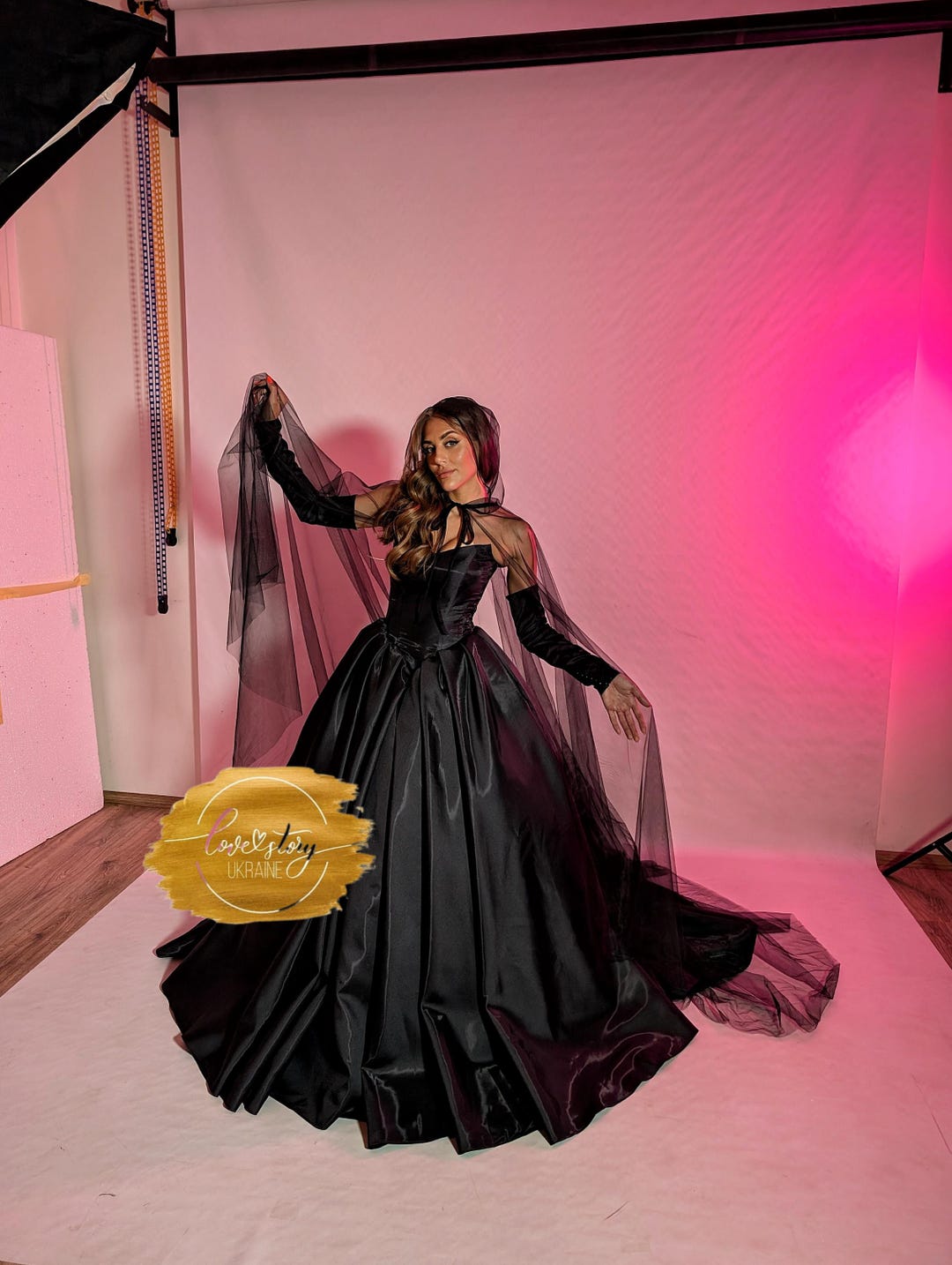 Black Bridal Gown,halloween Wedding Dress,gothic Bridal Dress With Cape ...