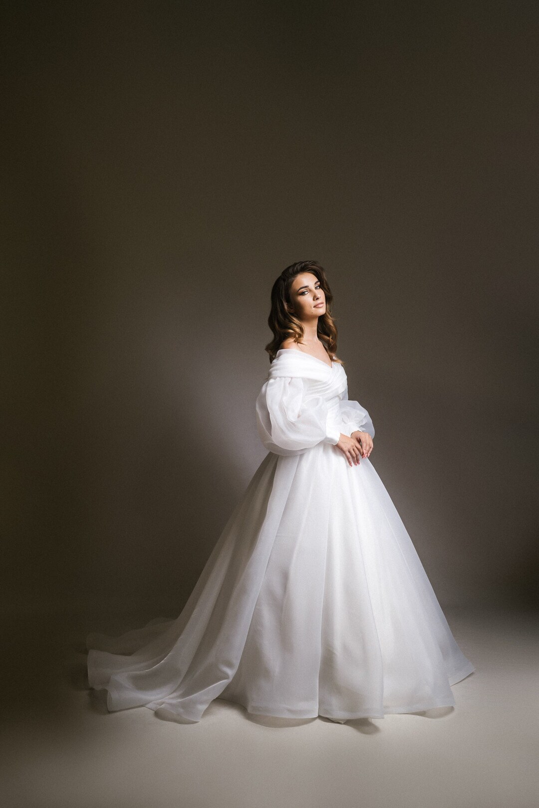Bishop Sleeve Bridal Dressaline Wedding Dressremovable Long - Etsy