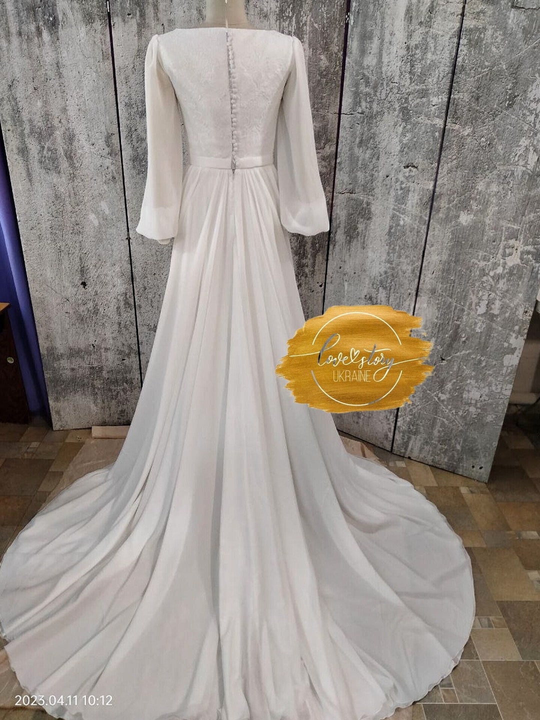 Modest Wedding Dress,closed Back Bridal Gown,chiffon Wedding Dress ...