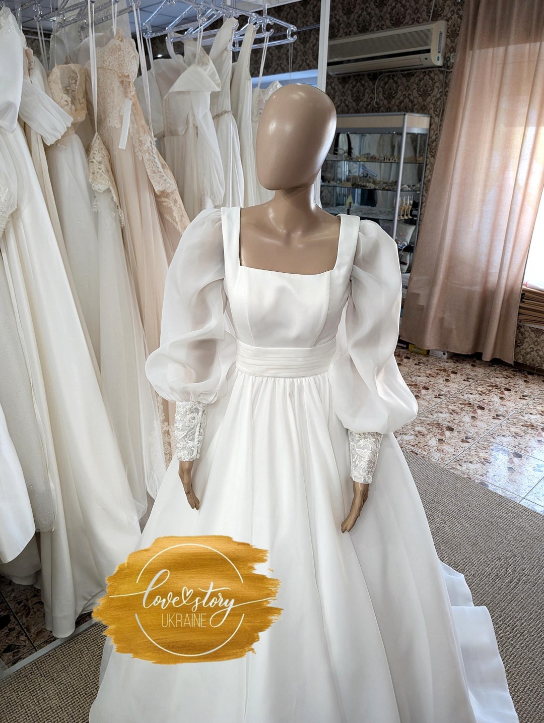 Bishop Sleeve Wedding Dress,aline Wedding Dress,long Sleeve Wedding ...