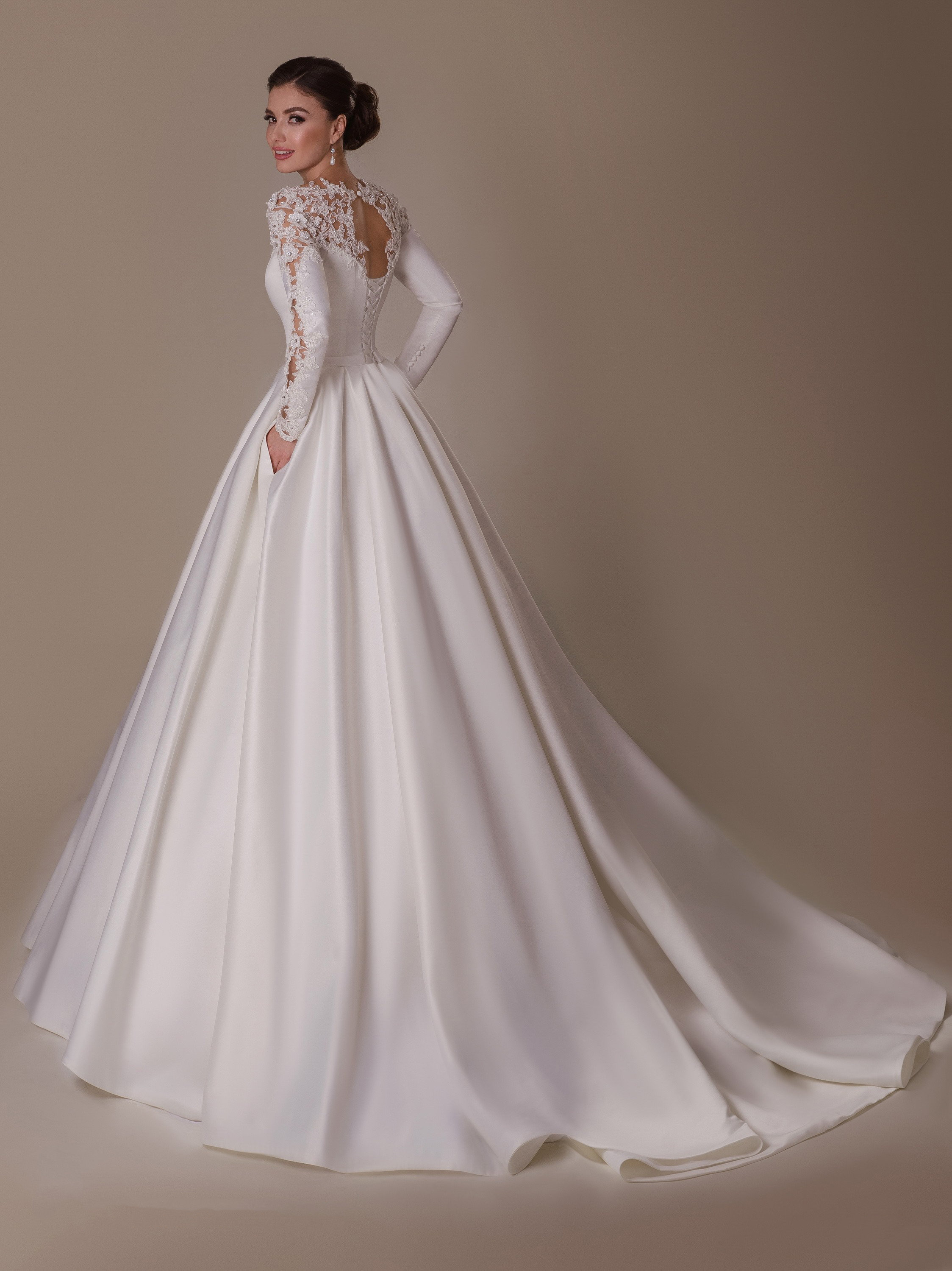 A-line Gown Dress With Sleeves and Long Train Lace Wedding - Etsy